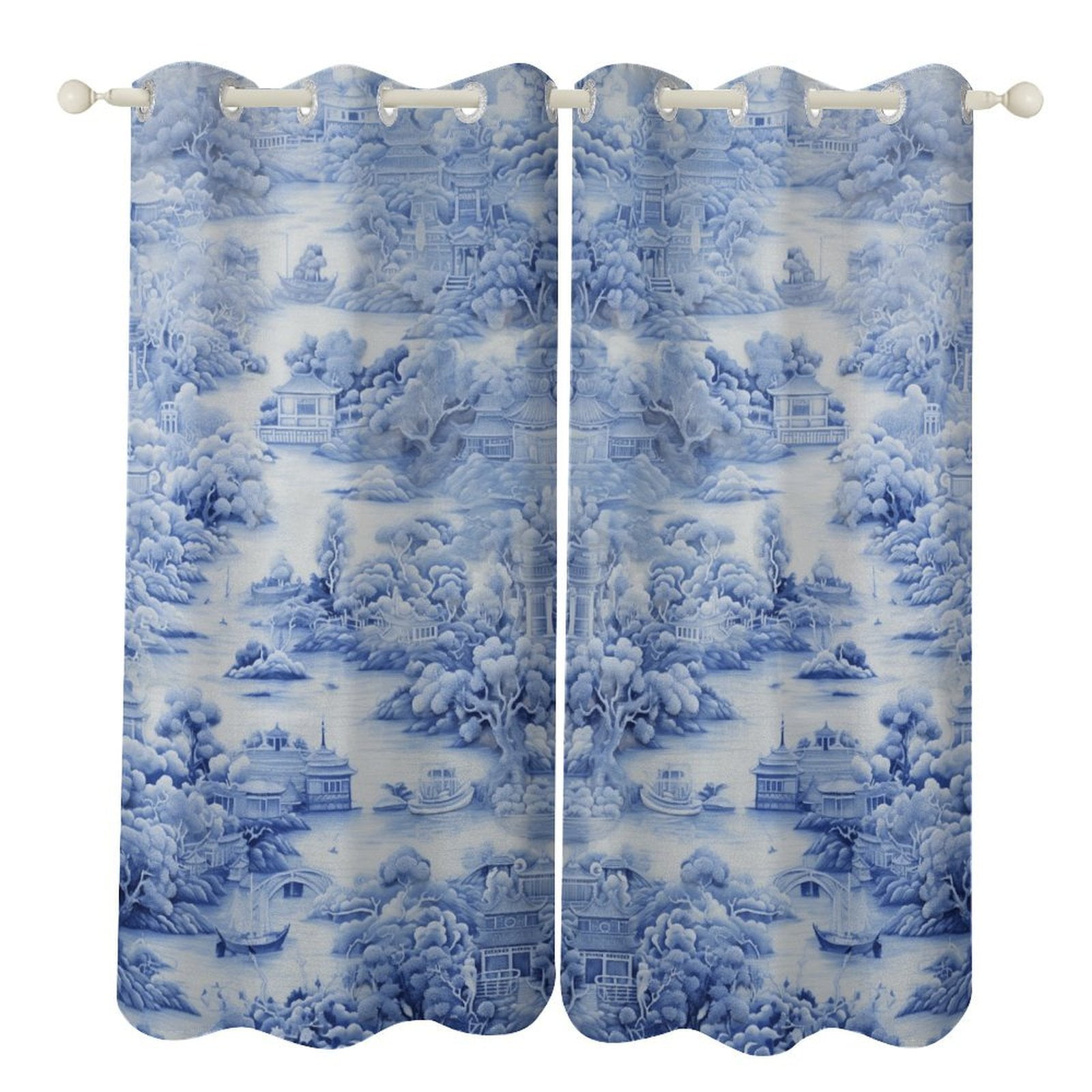 Blue Willow Ceramic Background Texture 2pcs Blackout Curtains For ...