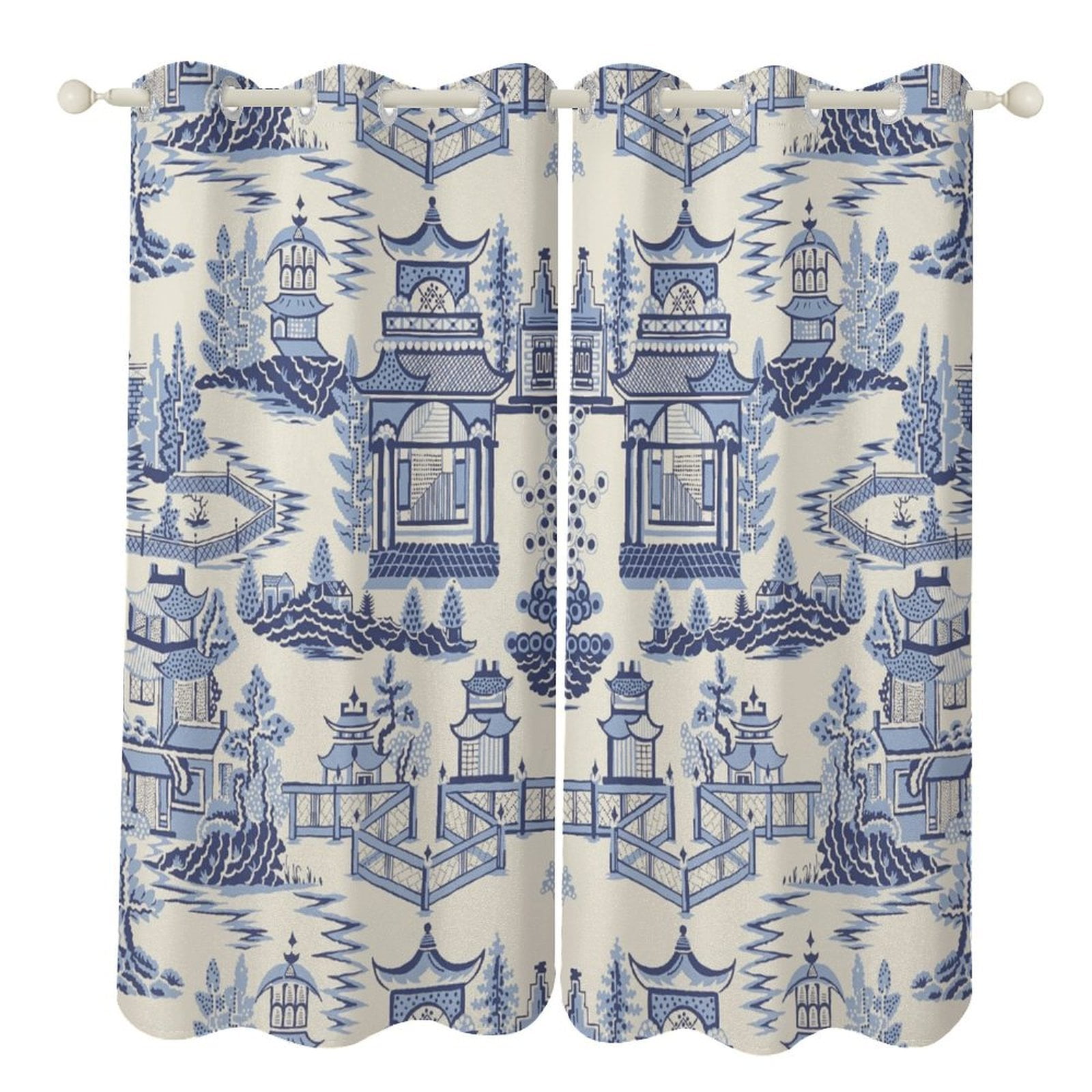 Blue Willow Ceramic Background Texture Blackout Curtains Window Drapes ...