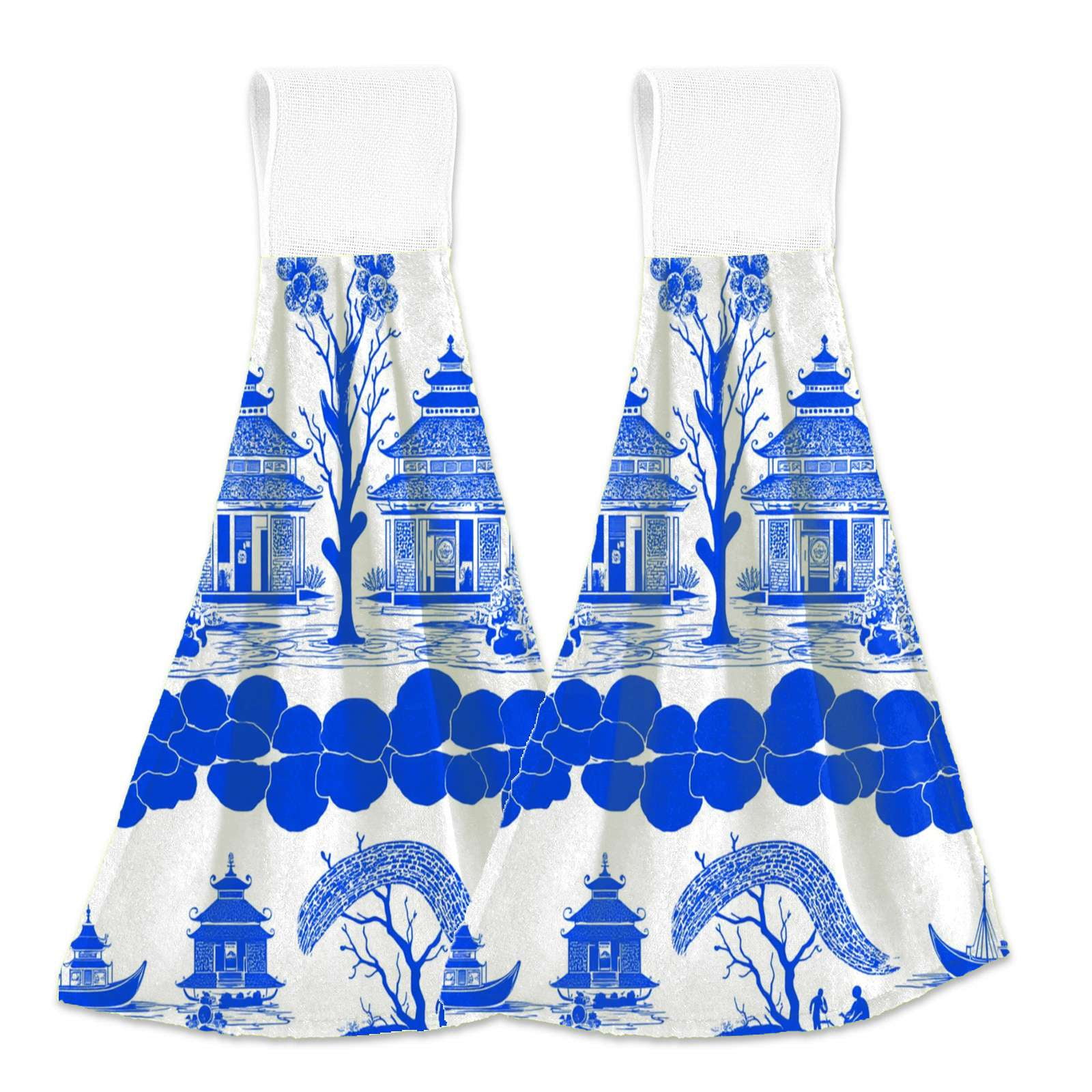 Blue Willow Chinoiserie Blue And White Hanging Kitchen Hand Towels Sets ...