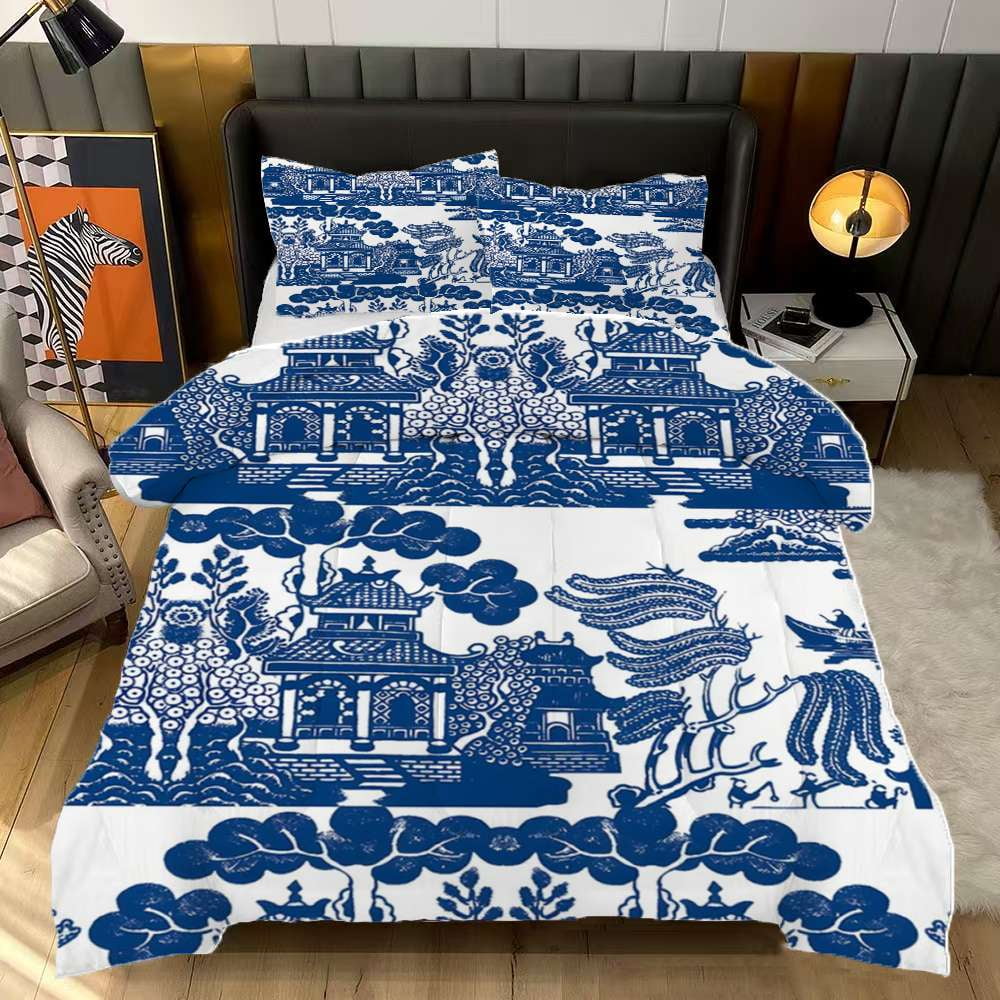 Blue Willow Chinoiserie Blue And White Porcelain Inspiration Comforter ...