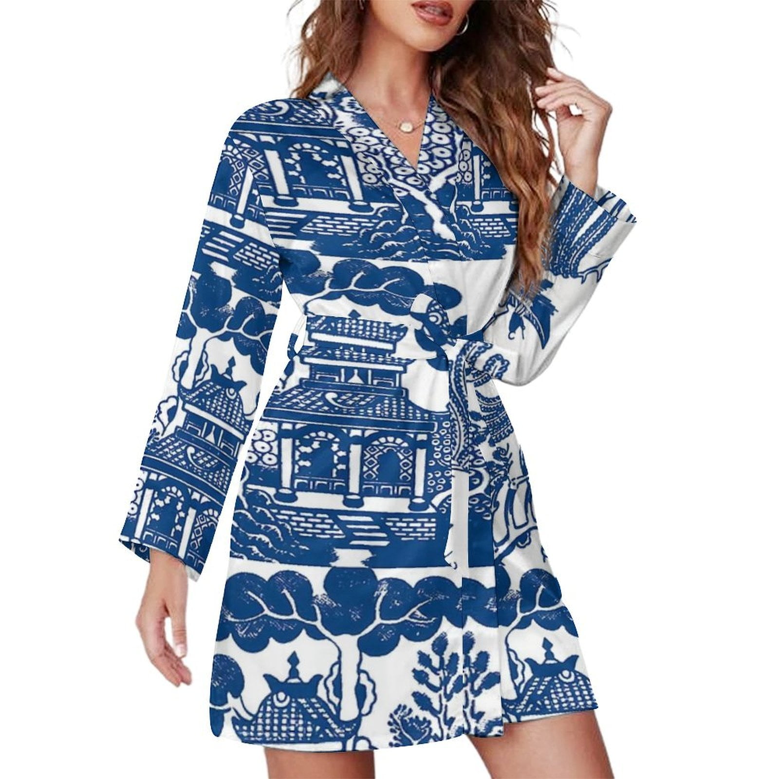 Blue Willow Chinoiserie Blue And White Porcelain Inspiration Night Robe ...