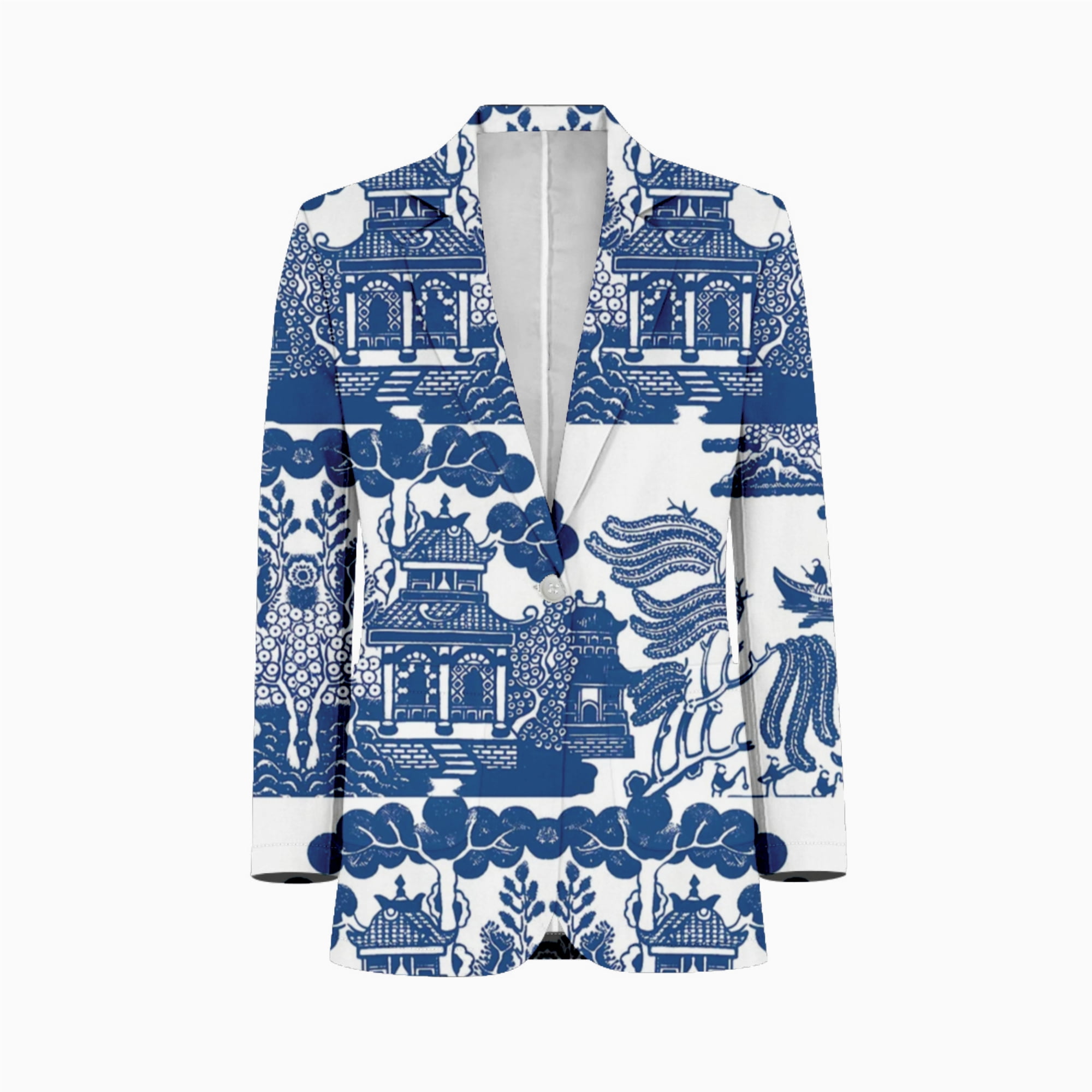Blue Willow Chinoiserie Blue And White Porcelain Inspiration Mens Suits Shawl Collar Slim Fit ...