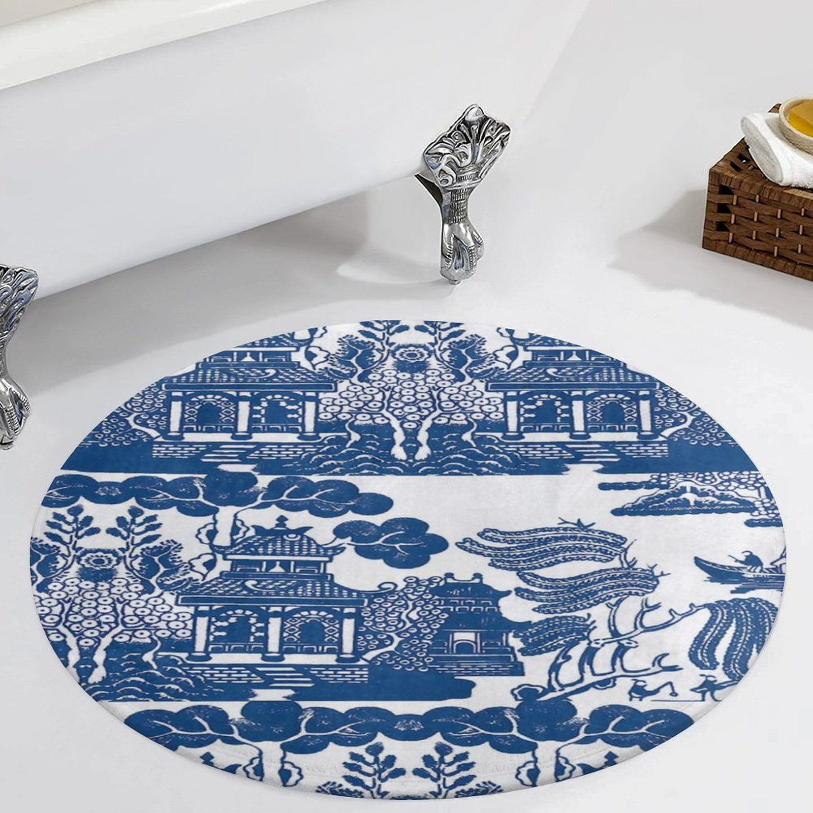 Blue Willow Chinoiserie Blue And White Porcelain Inspiration Round ...