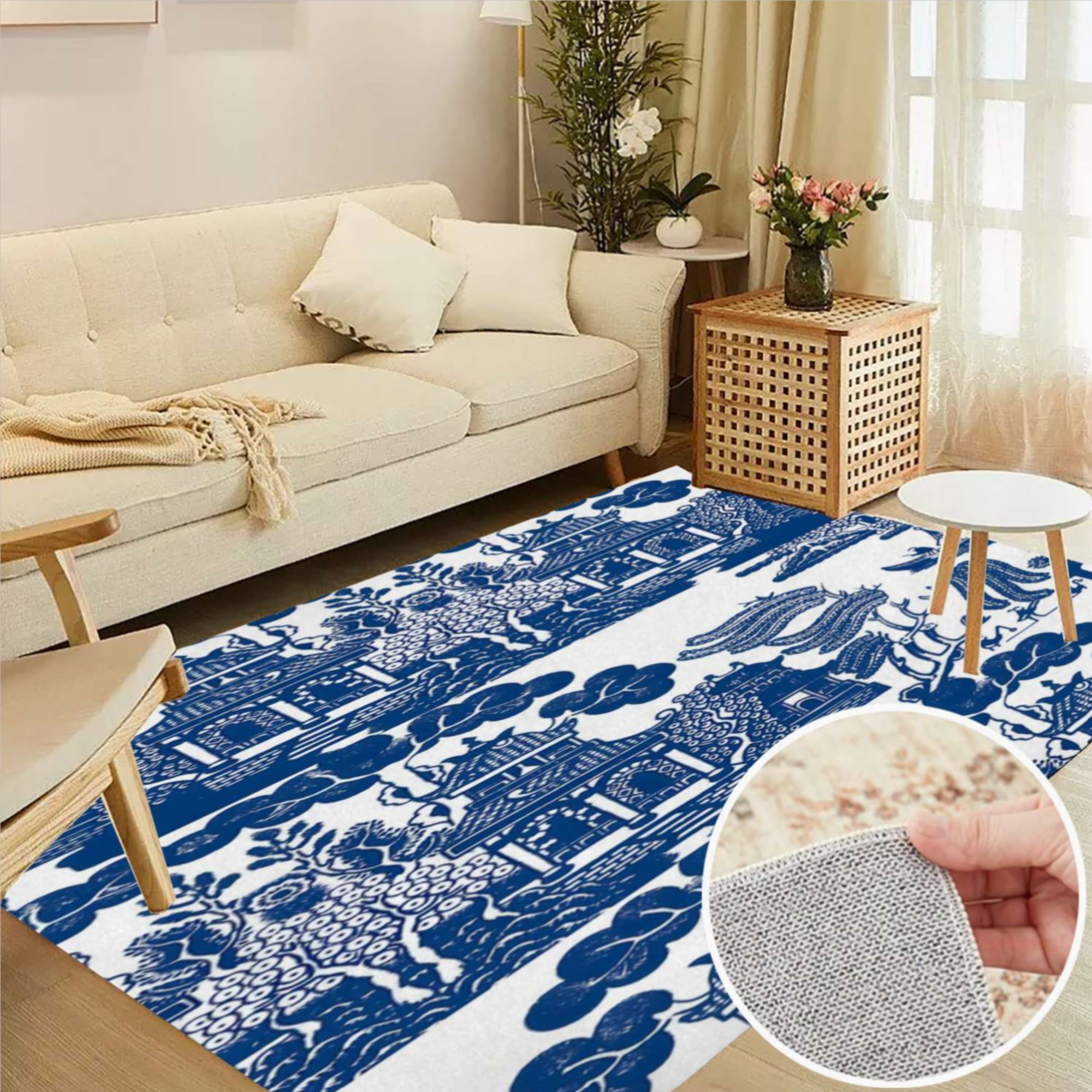 Blue Willow Chinoiserie Blue And White Porcelain Inspiration Soft Large ...