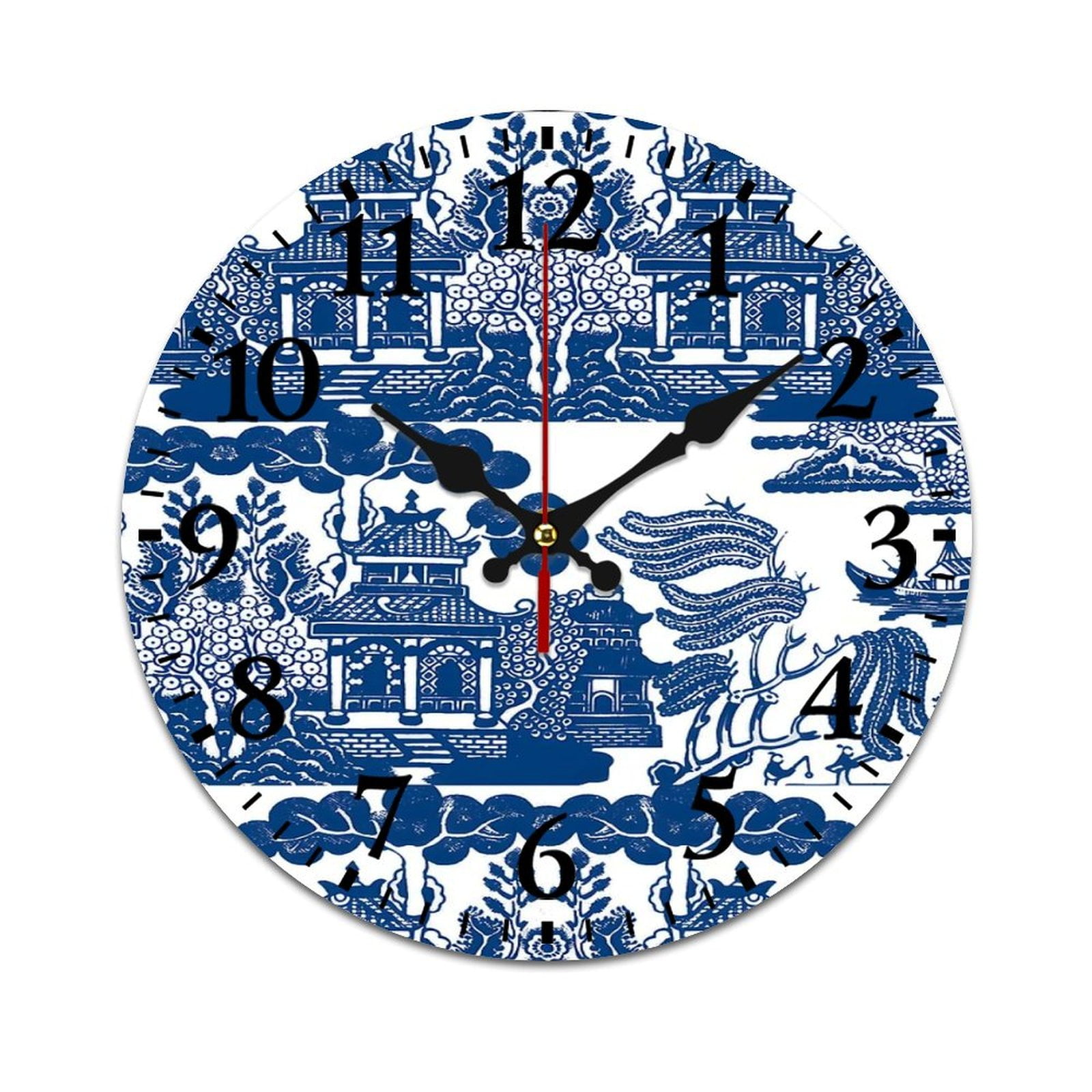 Blue Willow Chinoiserie Blue And White Porcelain Inspiration Wall Clock ...