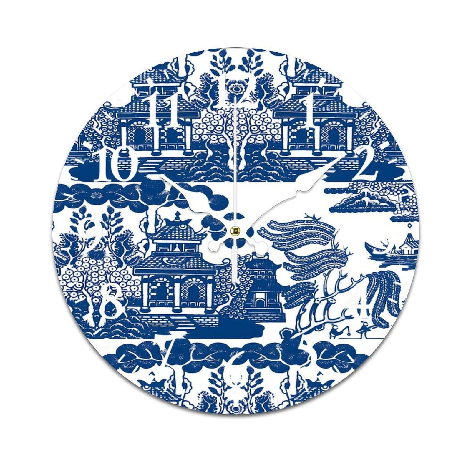 Blue Willow Chinoiserie Blue And White Porcelain Inspiration Wall Clock ...