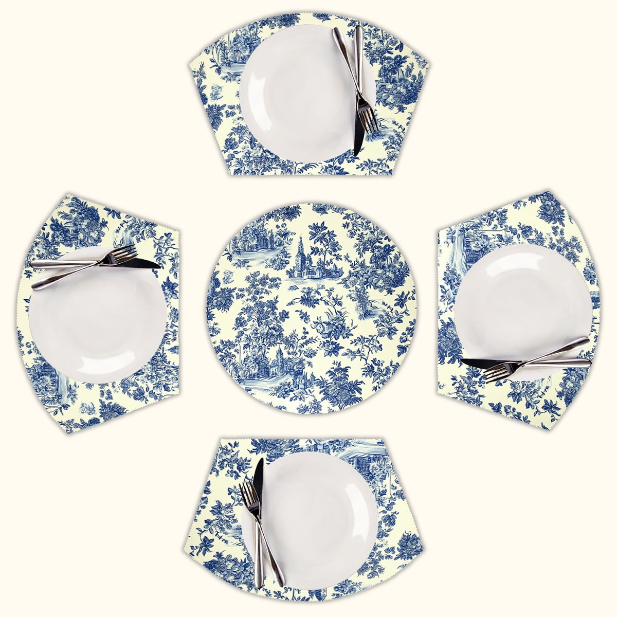 Blue Willow Chinoiserie Blue And White Round Table Placemats Set Of 5 ...