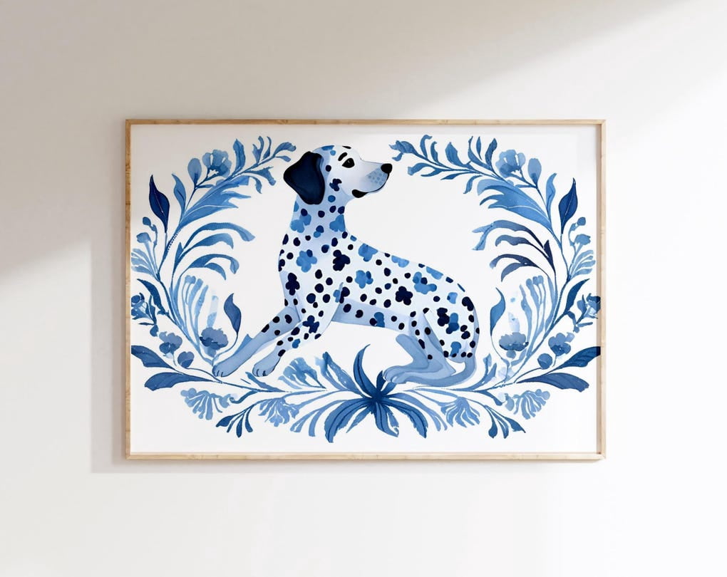 Blue Willow Dalmatian Print Dog Drawing Dog Portrait Coastal ...