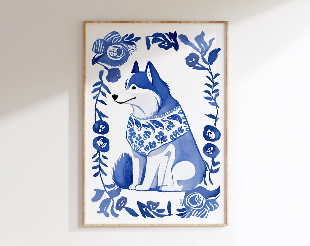 Blue Willow Husky Print Dog Drawing Dog Portrait Coastal Granddaughter ...