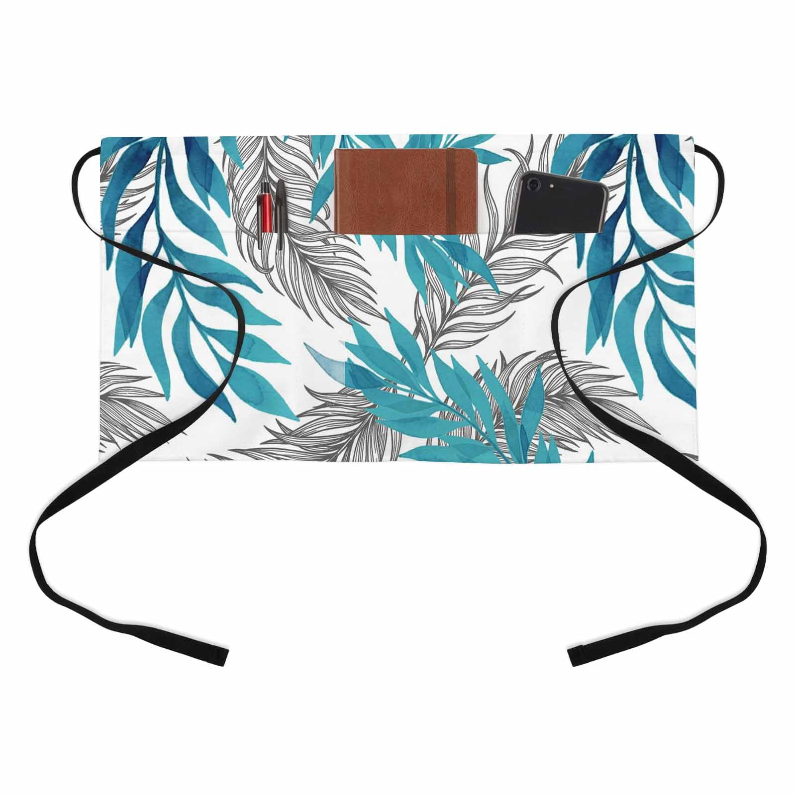 Blue Willow Leaf Half Waist Apron Abstract Art Leaves Botanical Lines ...