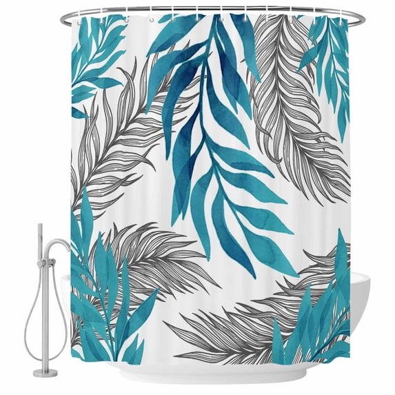 Blue Willow Leaf Shower Curtain for Bathroom, Abstract Art Leaves ...