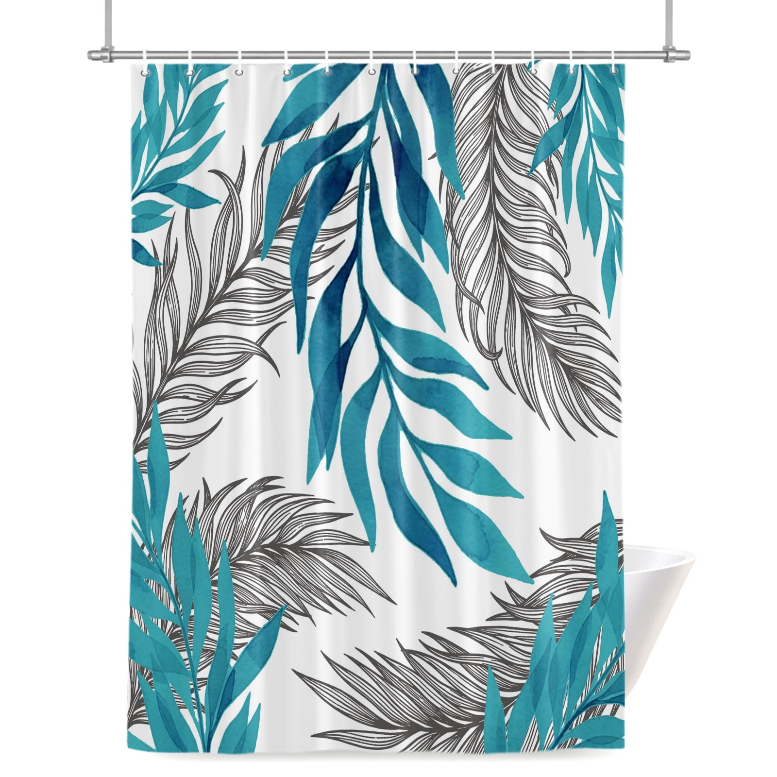 Blue Willow Leaf Shower Curtains for Bathroom, Abstract Art Leaves ...