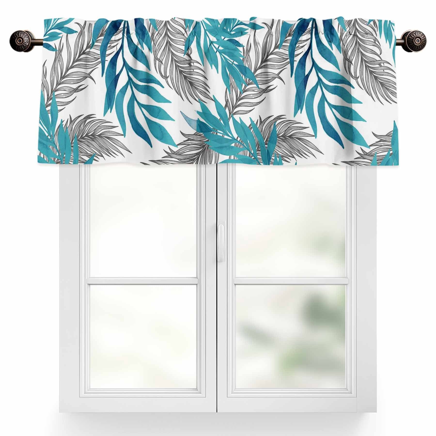Blue Willow Leaf Valances for Windows Abstract Art Leaves Botanical ...