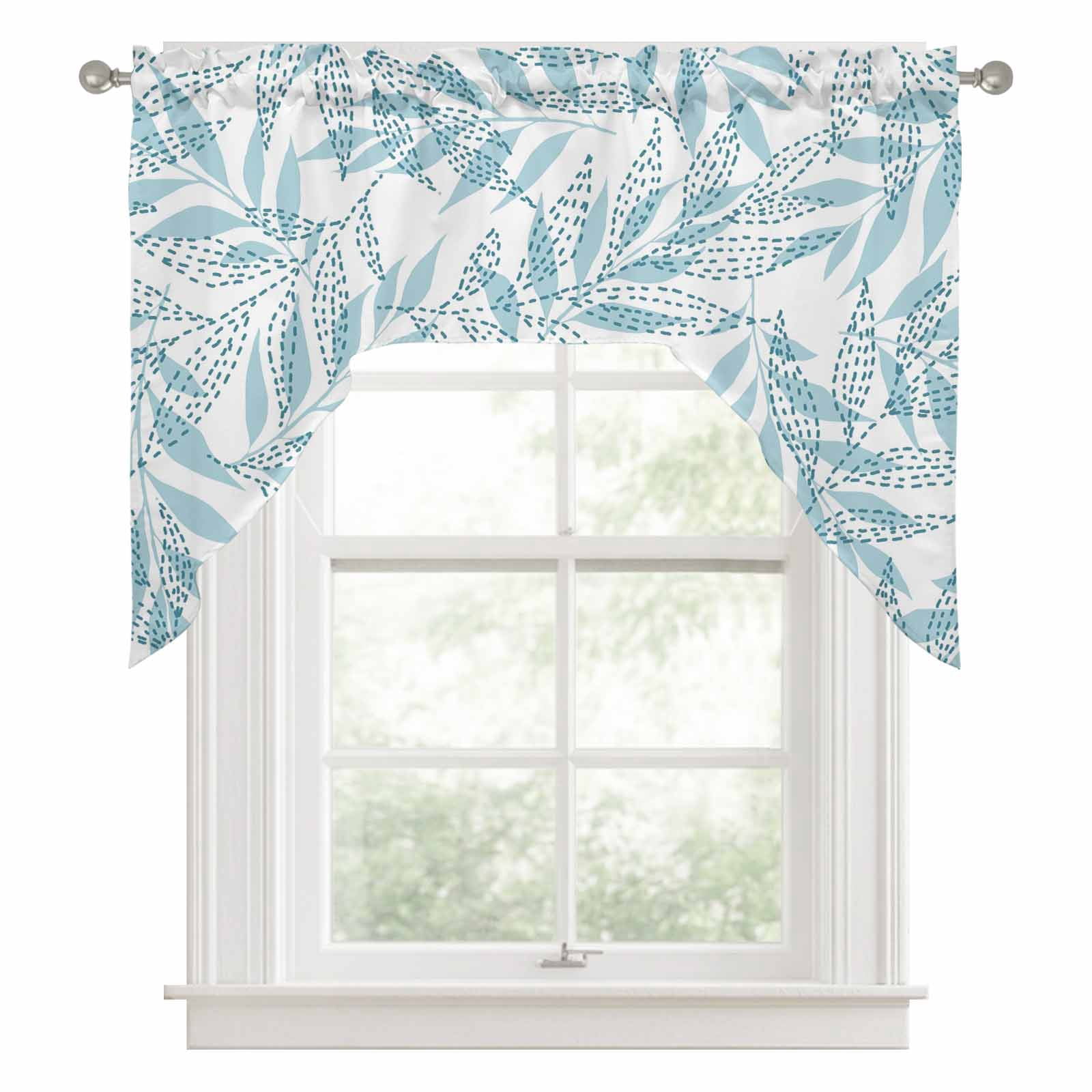 Blue Willow Leaves Kitchen Curtains Swag Valance for Windows/Bathroom ...