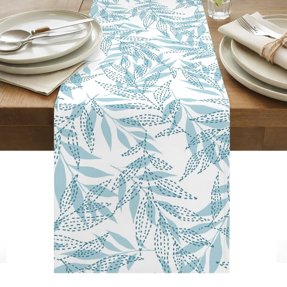 Blue Willow Leaves Table Runner Modern Dotted Boho Minimalist Art ...