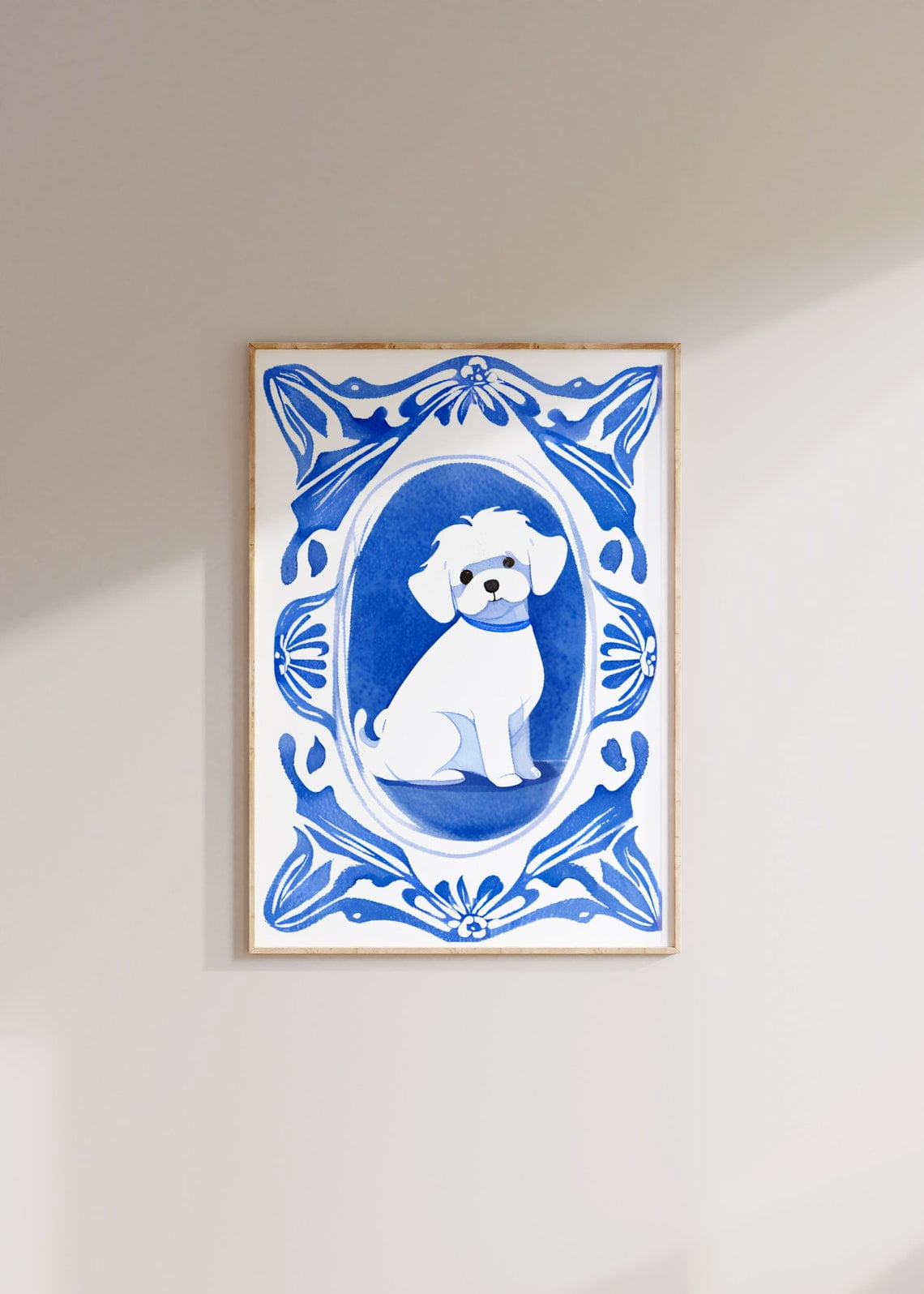 Blue Willow Maltese Dog Coastal Wall Art Pet Home Decoration, Unframed ...