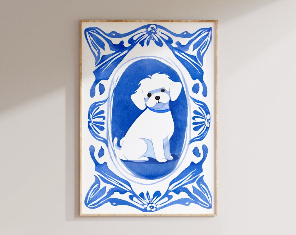Blue Willow Maltese Print Dog Drawing Dog Portrait Coastal ...