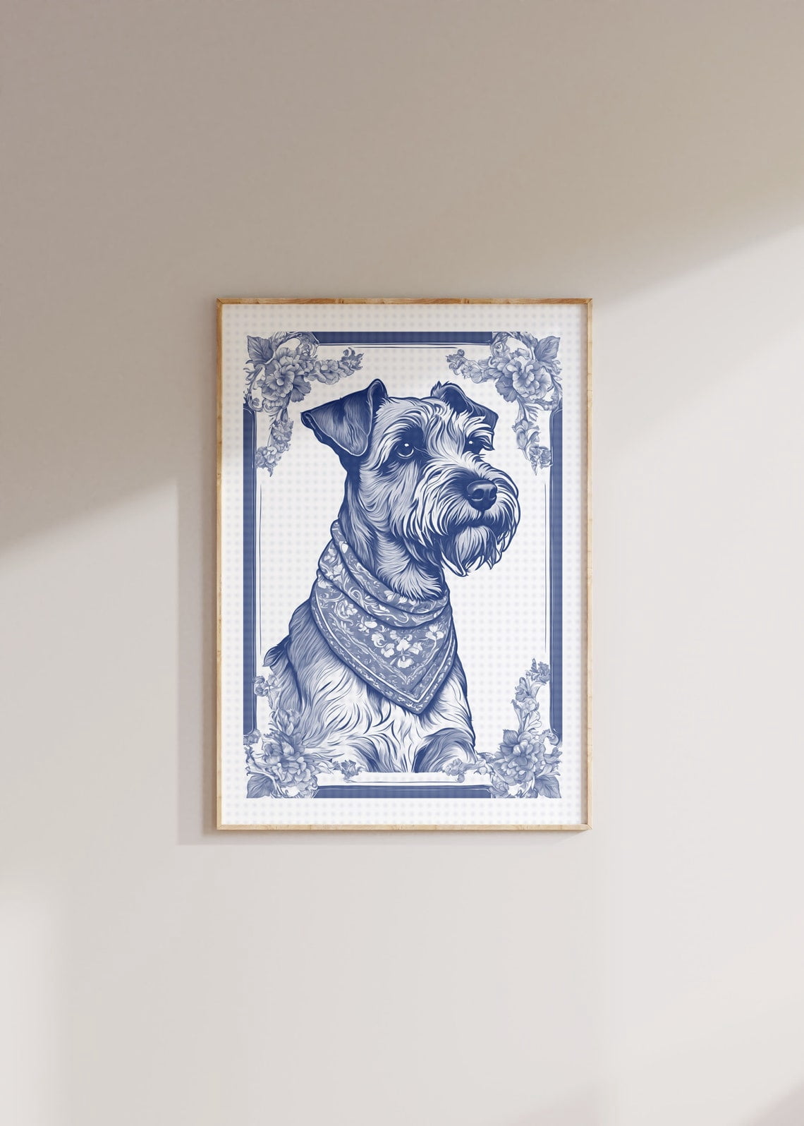 Blue Willow Mini Schnauzer Coastal Dog Portrait Home Decoration ...
