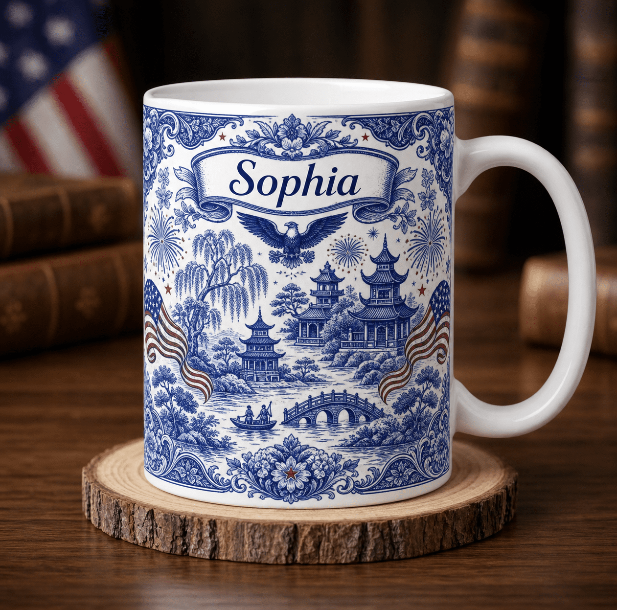 Blue Willow Patriotic Mug 2D Printed 3D Effect Personalized Ceramic ...