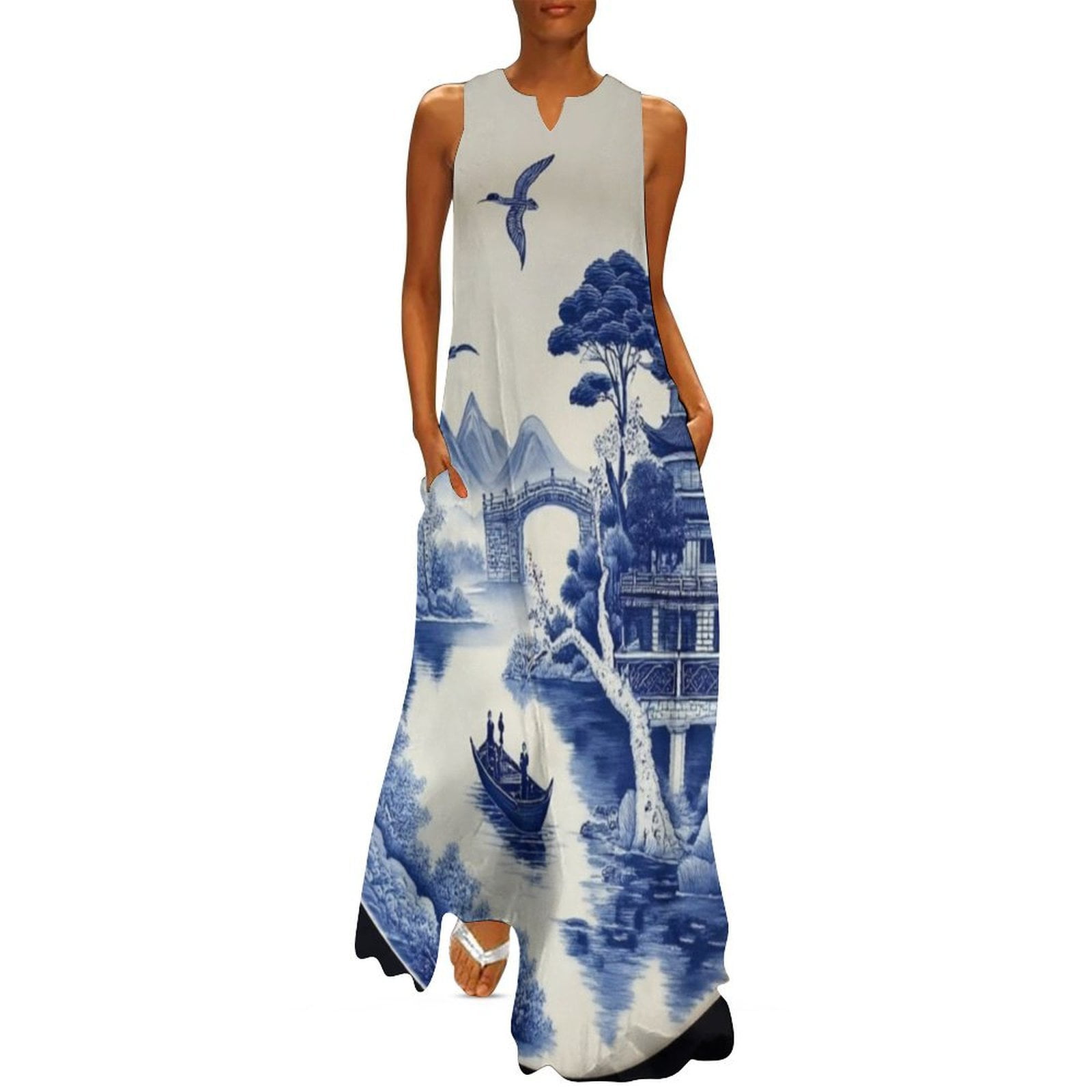 Blue Willow Pattern Long Dress dress women summer dress for women woman ...