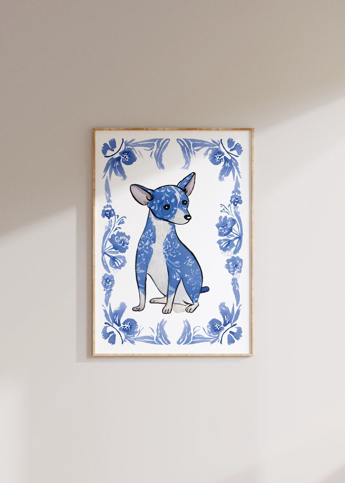 Blue Willow Rat Terrier Coastal Dog Portrait Home Wall Decoration ...