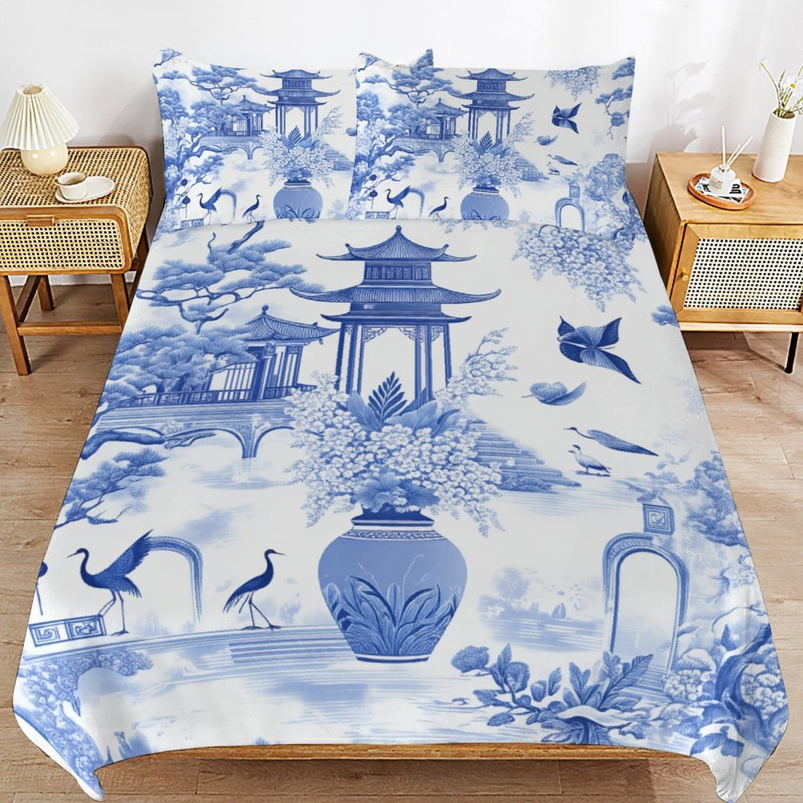 Blue Willow Seamless Pattern 3D Duvet Cover 3pcs Set Bedding Set ...