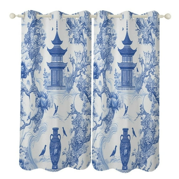 Blue Willow Seamless Pattern Blackout Curtain 3d Printed Window Curtain ...