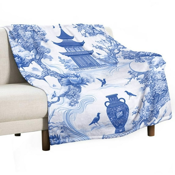 Blue Willow Seamless Pattern Flannel Blanket Blanket for Couch Sofa ...