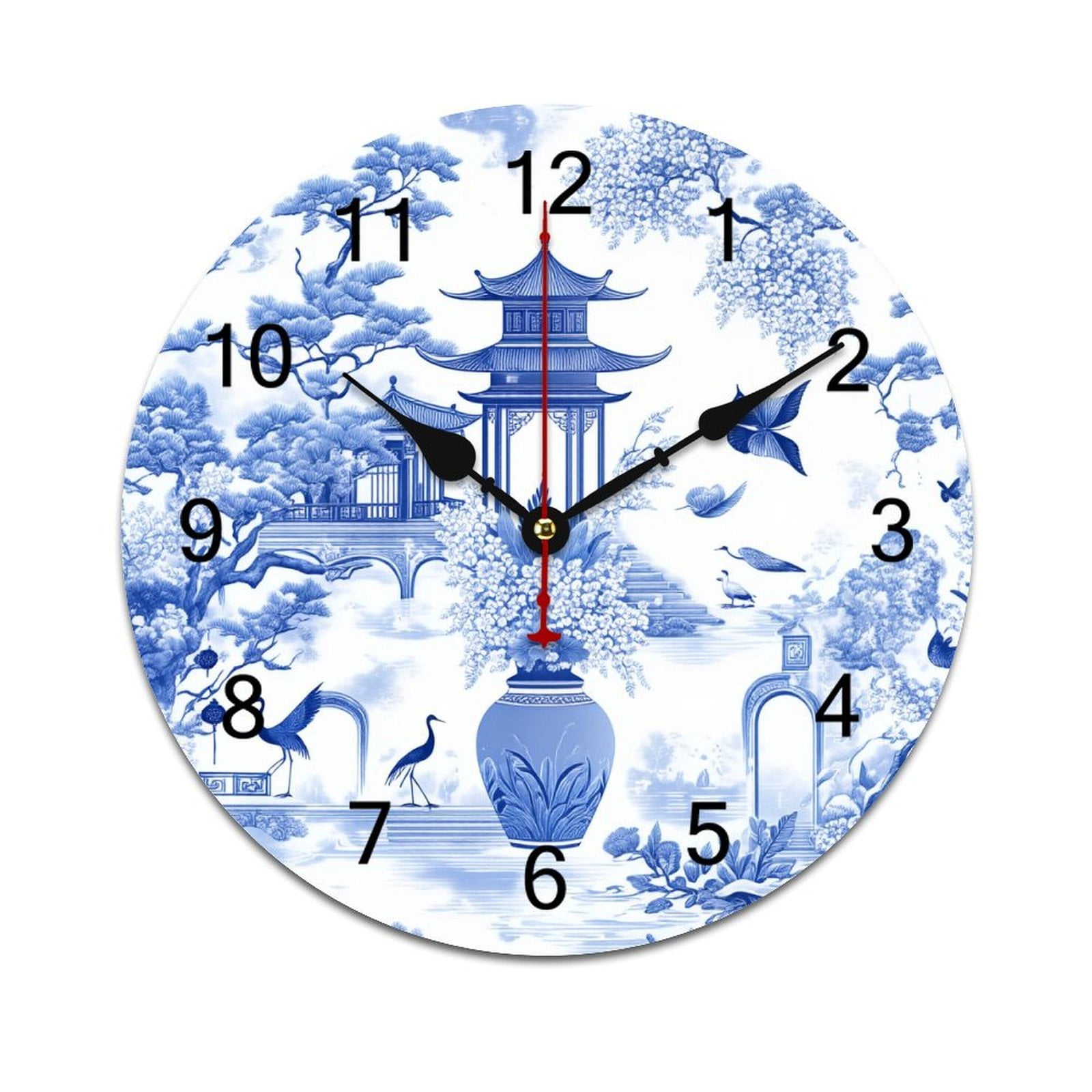 Blue Willow Seamless Pattern Word Saying Big Wall Clock Home Decor Art ...