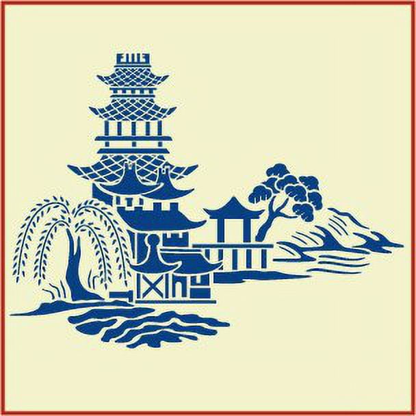 Blue Willow Stencil - Japanese Pagoda Asian Temple Oriental Chinese ...