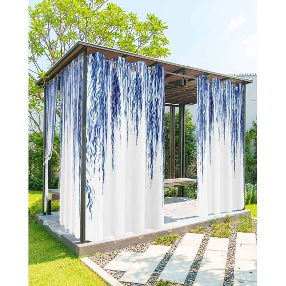 Blue Willows Outdoor Curtains for Patio, Watercolor Spring Falling Blue ...