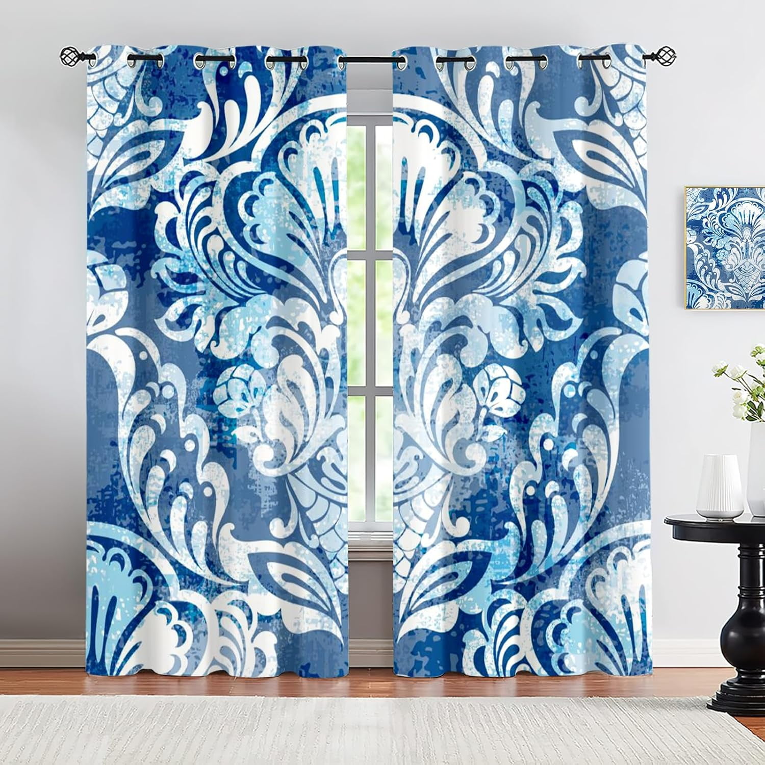 Blue Window Curtains Curtains For Boys Bedroom, Abstract Floral ...