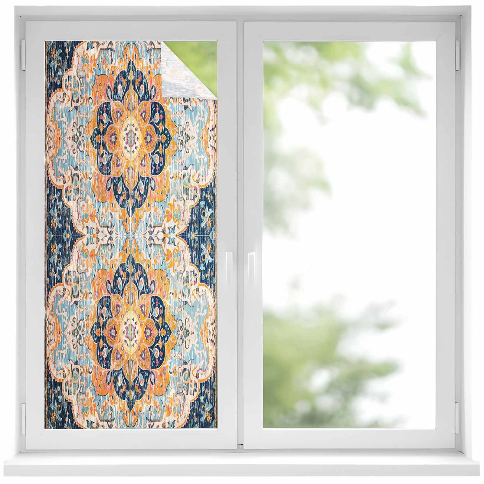 Blue Window Privacy Film, Ethnic Middle Century Geometric Abstract ...