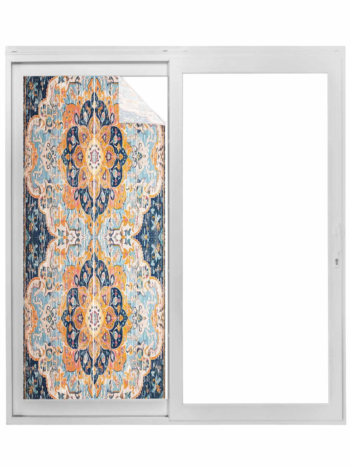 Blue Window Privacy Film, Ethnic Middle Century Geometric Abstract ...