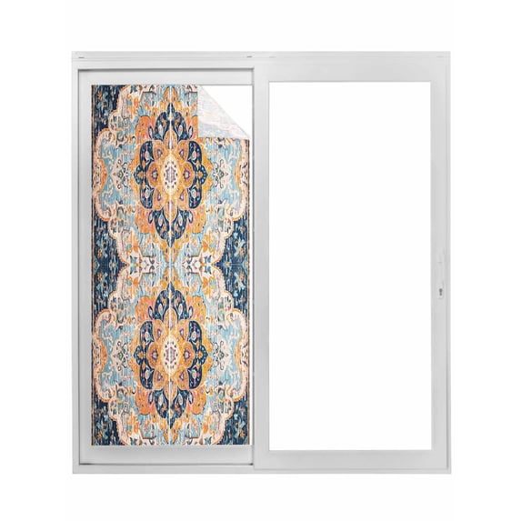 Blue Window Privacy Film, Ethnic Middle Century Geometric Abstract ...