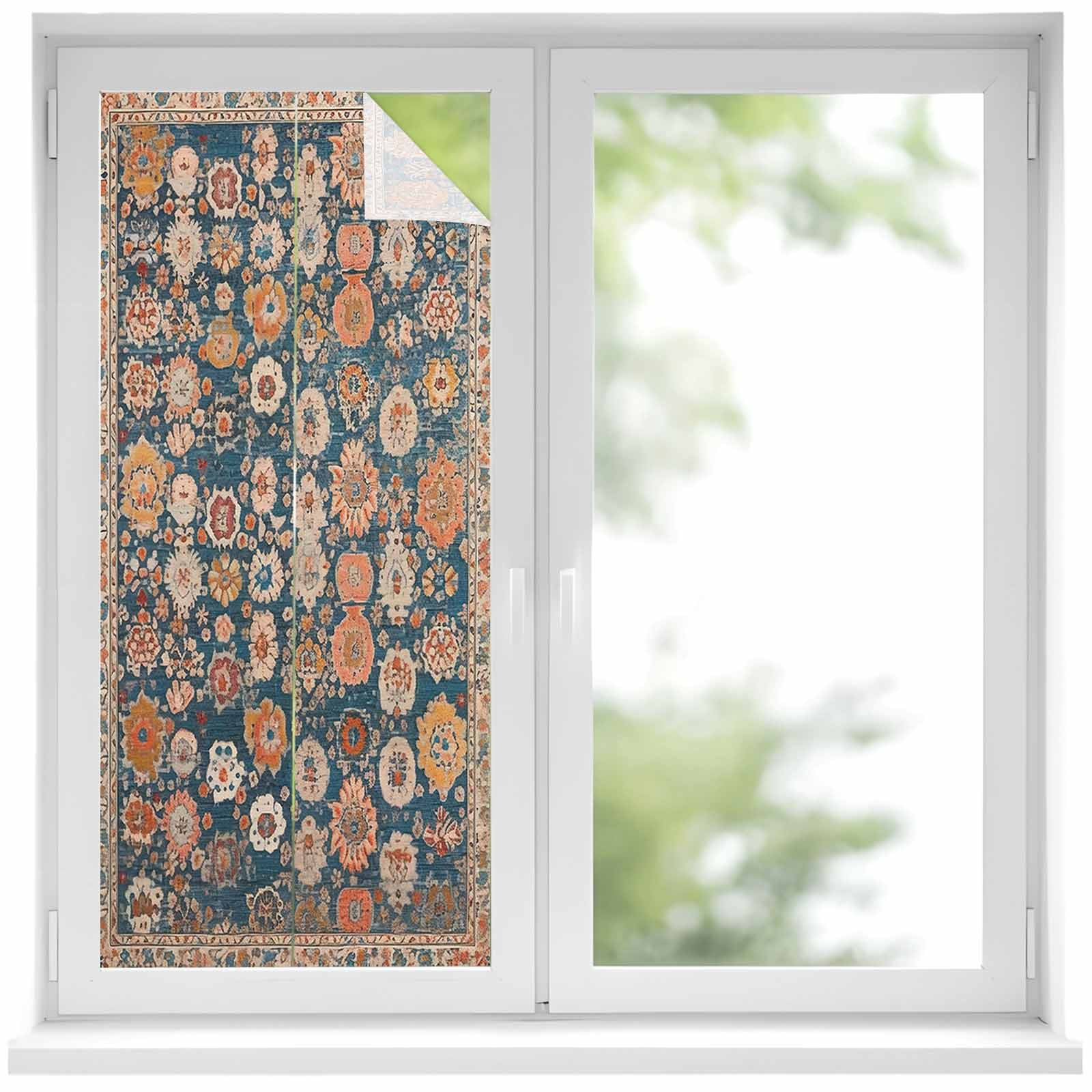 Blue Window Privacy Film, Ethnic Modern Geometric Abstract Art Static ...
