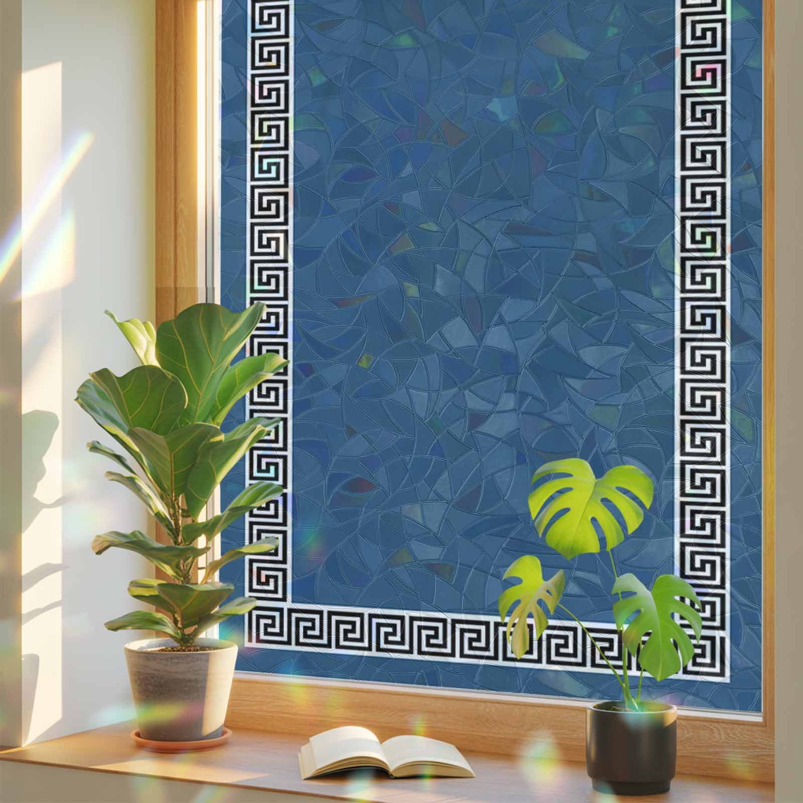 Blue Window Privacy Film, Greek Chinese Style Stained Glass Rainbow ...