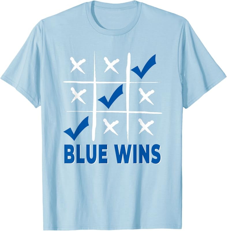 Blue Wins Tic Tac Toe Funny Blue Democratic Political T-Shirt Ethyie ...