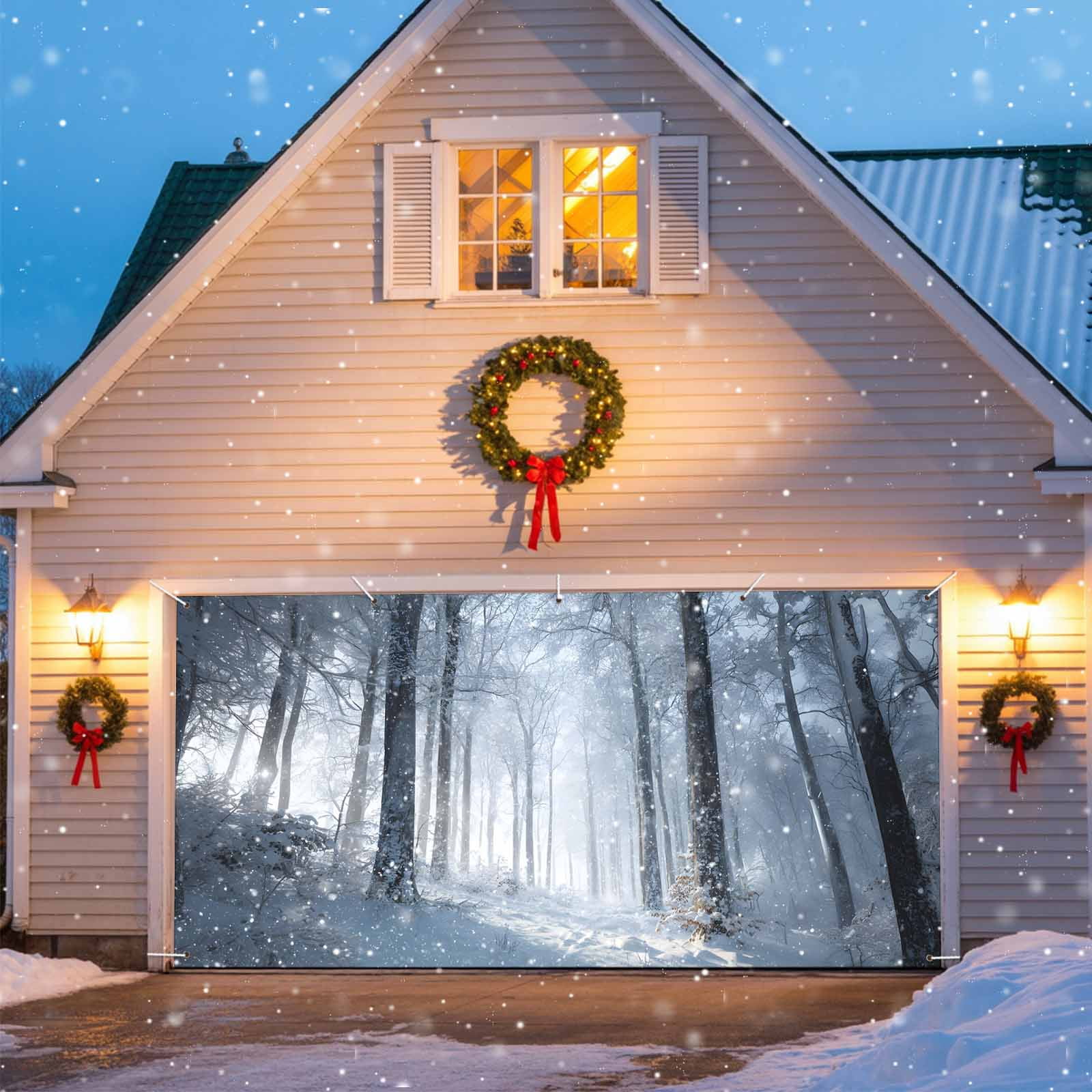 Blue Winter Forest Garage Door Banner Covers, Dreamy Wonderland ...