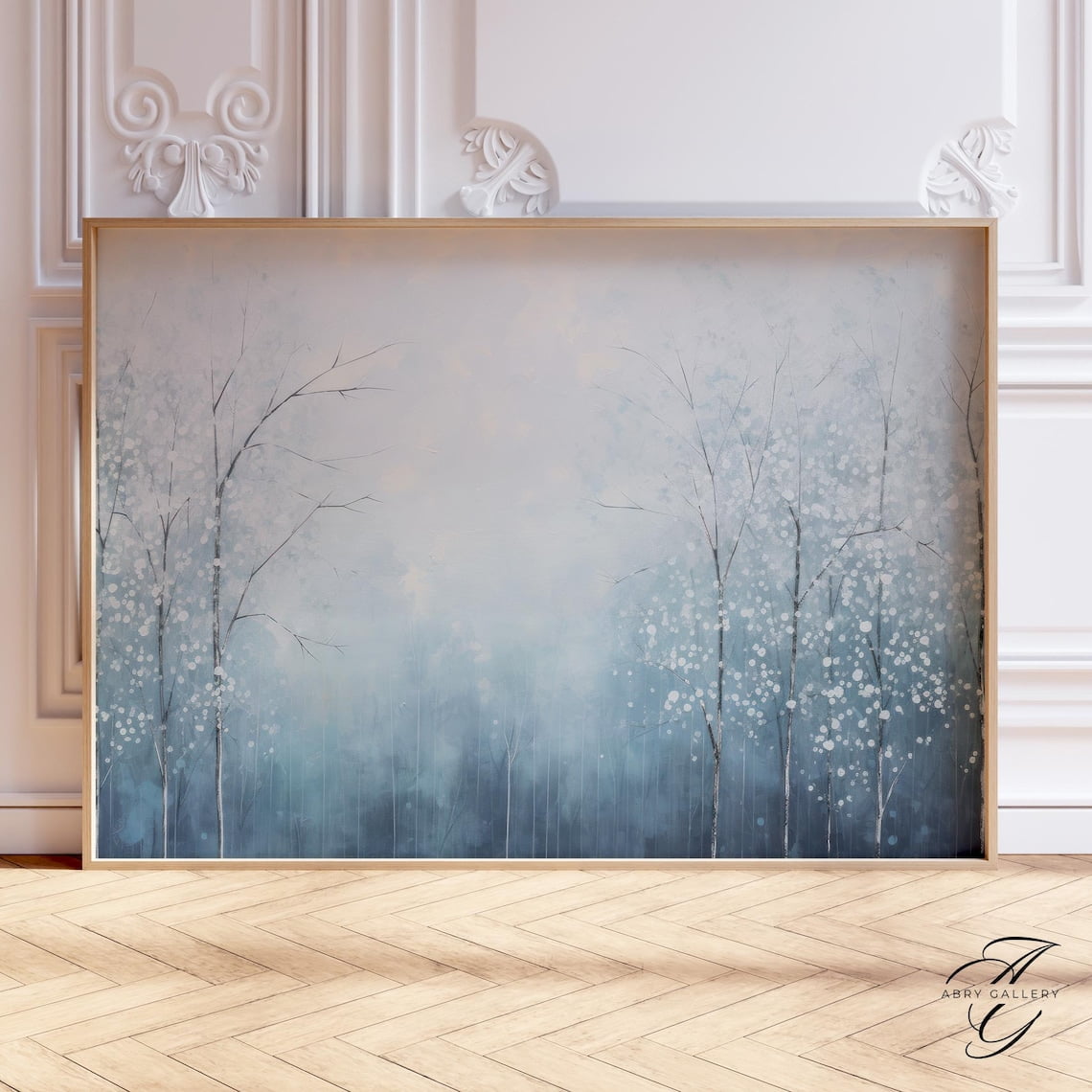 Blue Winter Forest Poster: Minimalist Snowy Trees Wall Art, Unframed ...