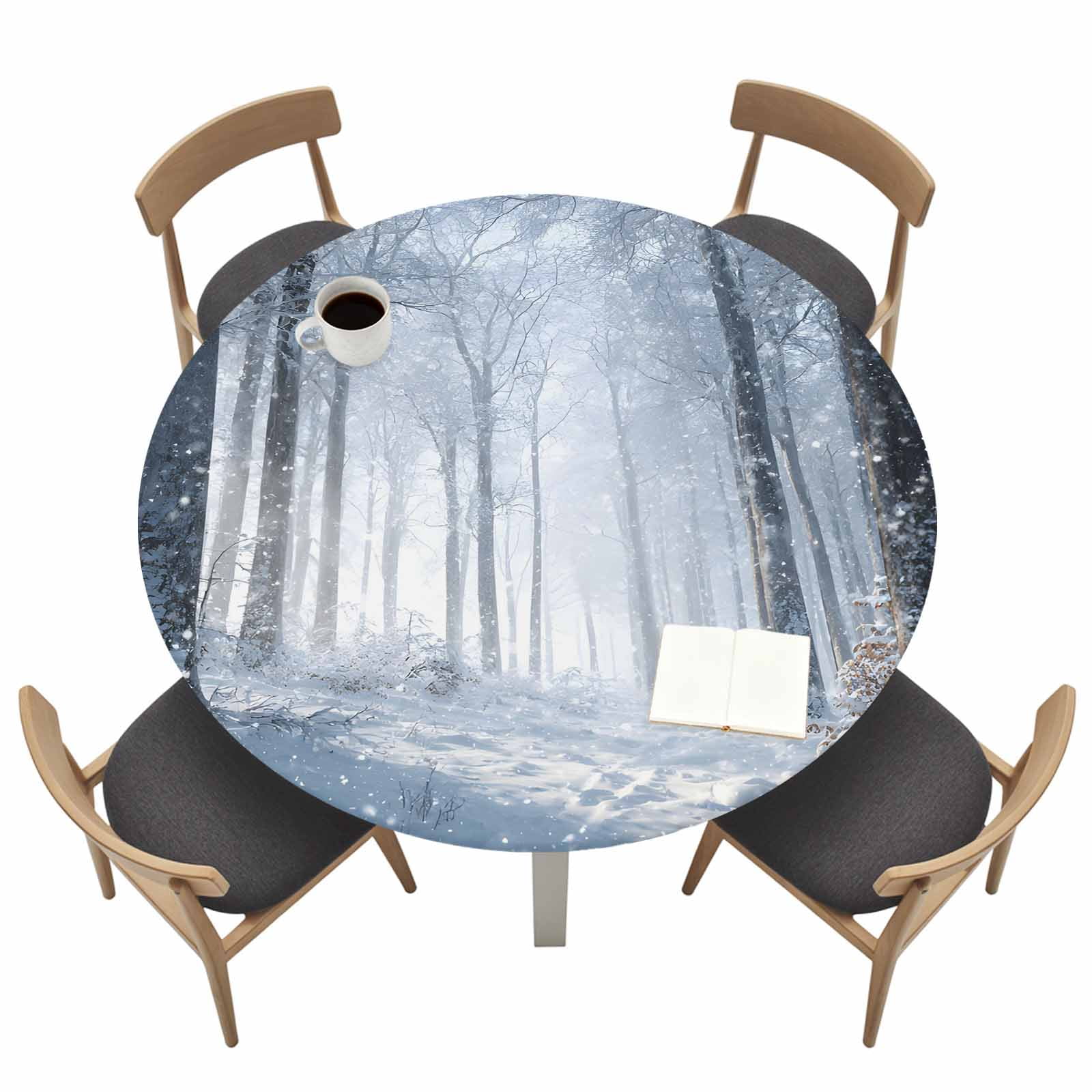 Blue Winter Forest Round Fitted Tablecloth with Elastic Edge Dreamy ...