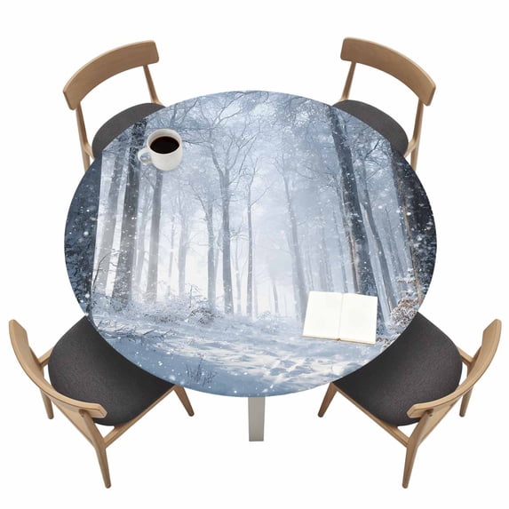 Blue Winter Forest Round Fitted Tablecloth with Elastic Edge Dreamy ...