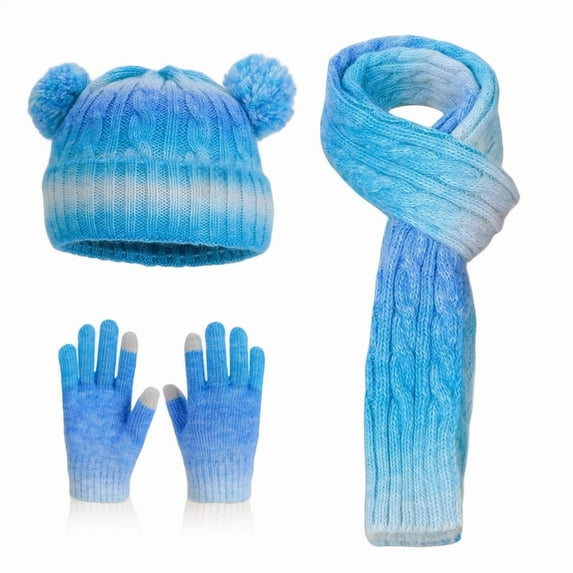 Blue Winter Hat Scarf And Gloves Set For Children With Knit Neck Warmer ...