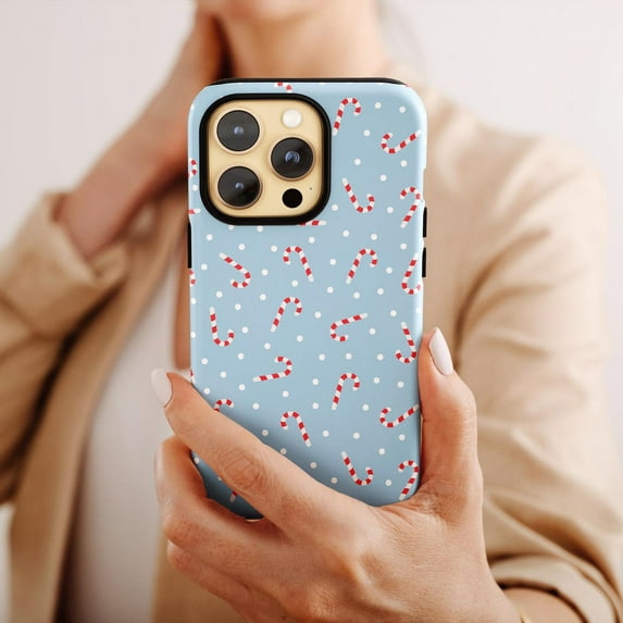 Blue Winter Holiday Candy Cane Themed Gift Phone Case 17 16 15 14 13 12 ...