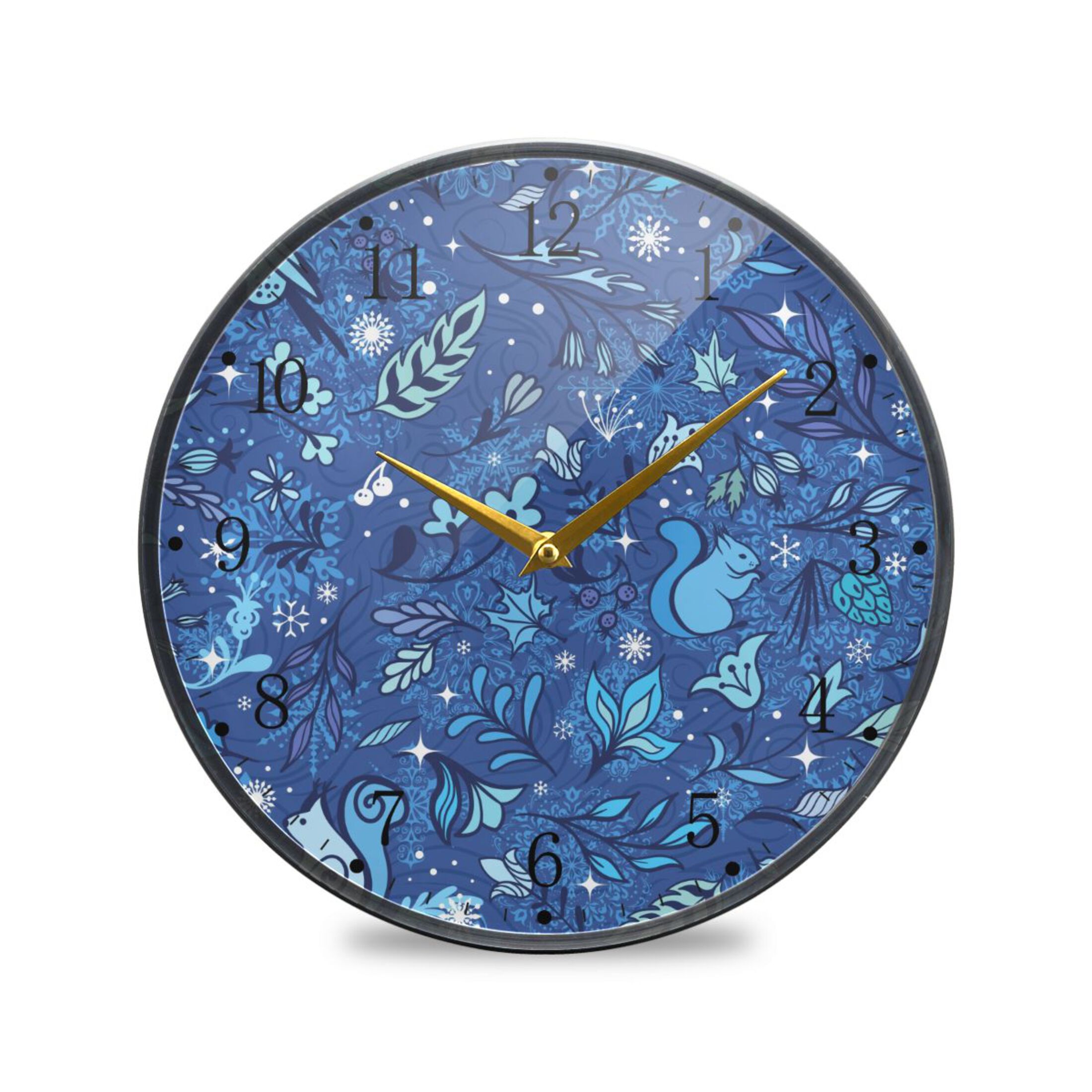 Blue Winter with Leaves and Animals Acrylic Wall Clocks Quiet Round ...