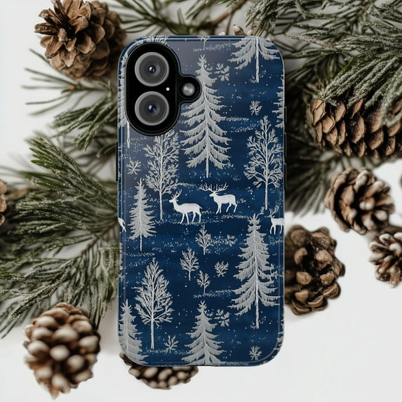 Blue Winter Mosaic Reindeer Pine Trees Holiday Case for iPhone 17 ...