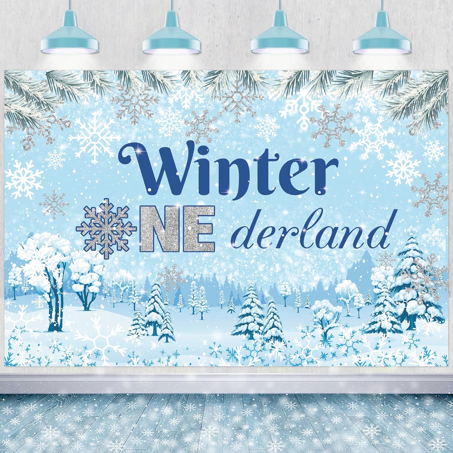 Blue Winter Onederland Backdrop Banner - Winter Onederland 1st Birthday ...