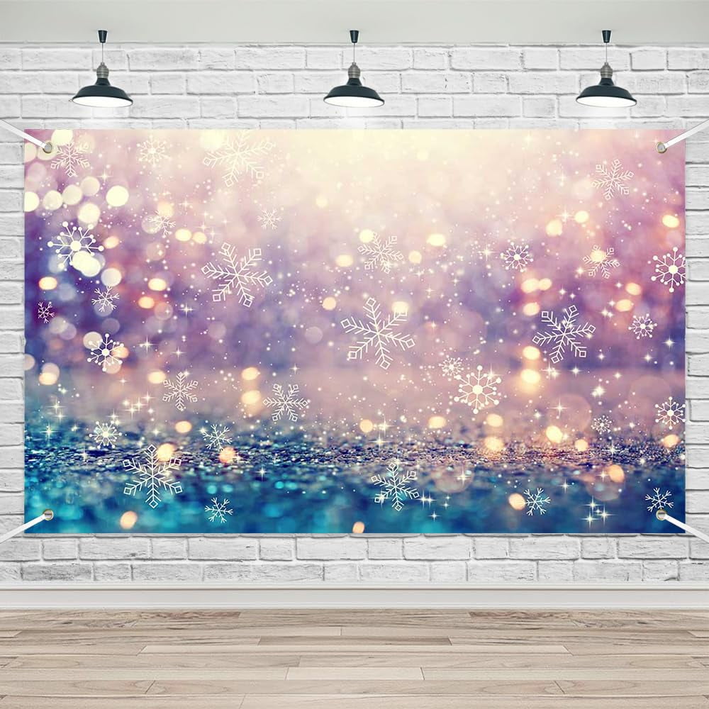 Blue Winter Snowflake Banner,Christmas Bokeh Photography Backdrop ...