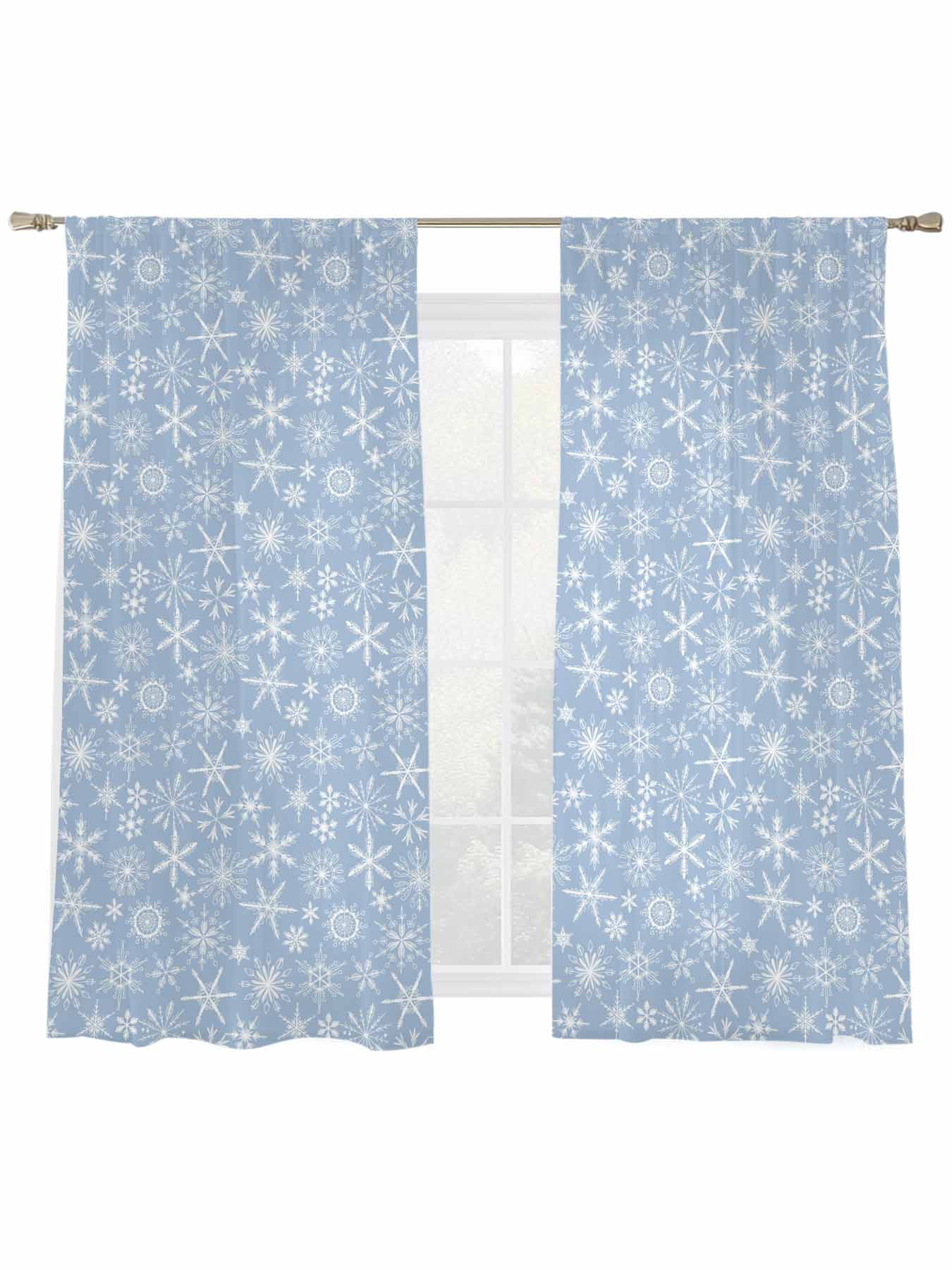 Blue Winter Snowflake Christmas Falling Snow Sheer Curtains 63 inches ...