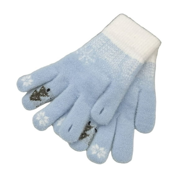 Blue Winter Touch Screen Gloves For Women Christmas Tree Pattern Five Finger Thermal Cycling ...